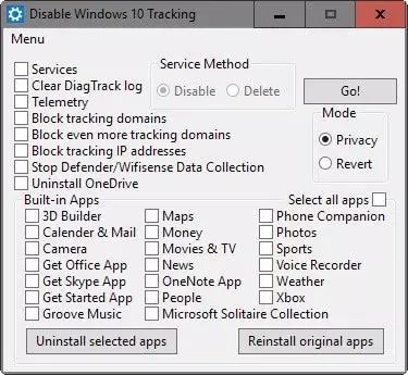 windows tracking අක්‍රිය කරන්න