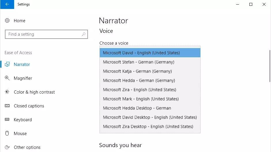 vozes do windows 10