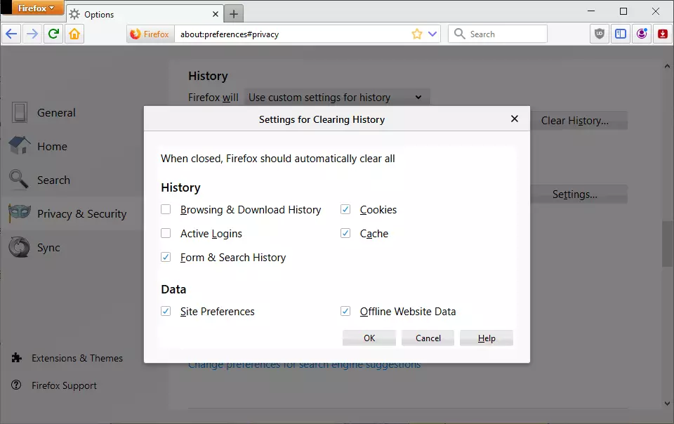 Firefox historial de navegación y sesiones
