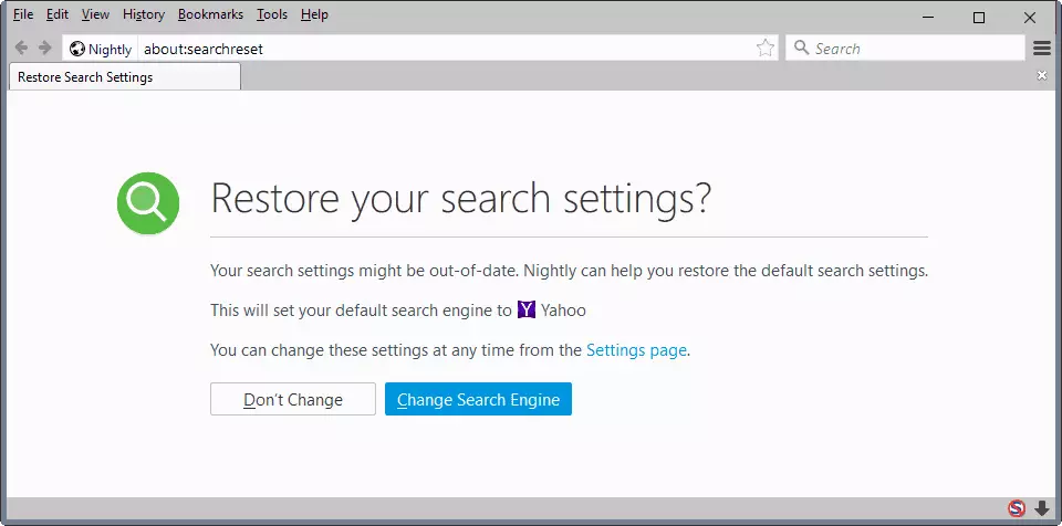 Firefox obnoví nastavení vyhledávání