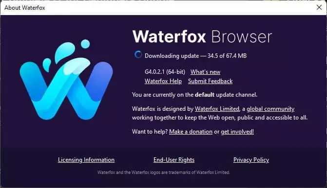 Waterfox G4.0.3.1 жаңыртуу