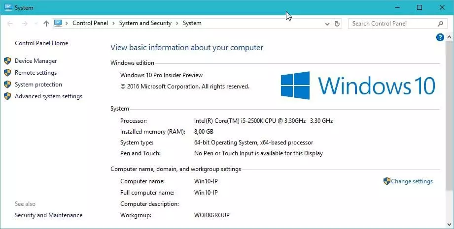 Windows 10 სახელი