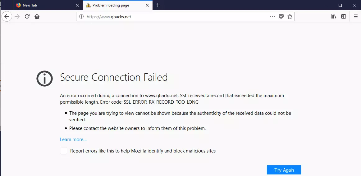 Firefox beveiligde verbinding mislukt