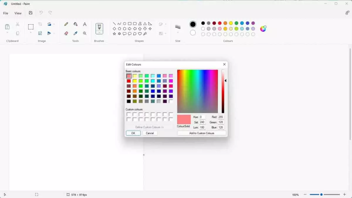 Ms Paint phiên bản cũ chỉnh sửa màu sắc