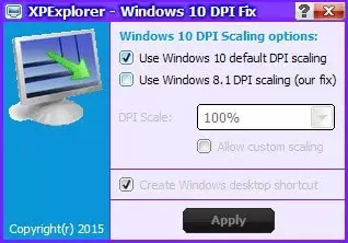 Windows 10 dpi დაფიქსირების ინტერფეისი