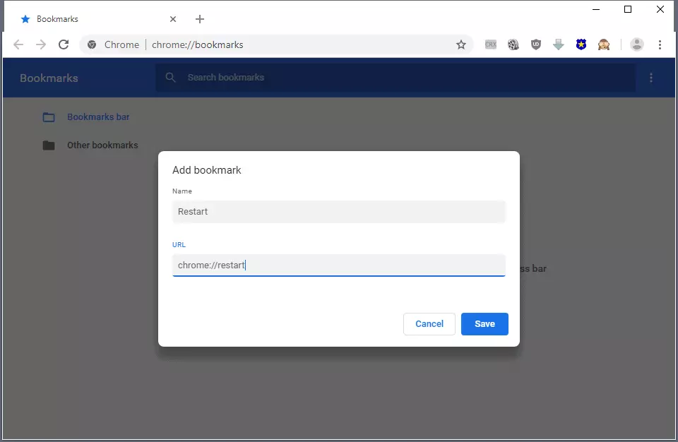 ক্রোম রিস্টার্ট বুকমার্ক
