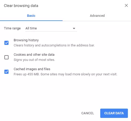 chrome nga tin-aw nga datos sa pag-browse