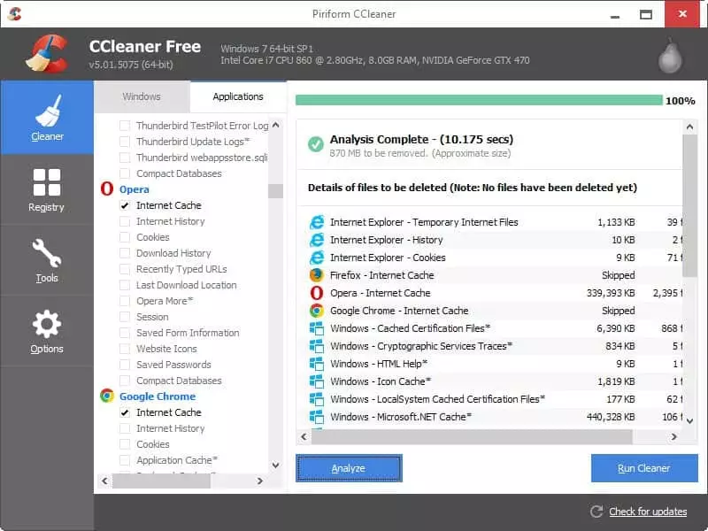 ccleaner 清除互联网缓存