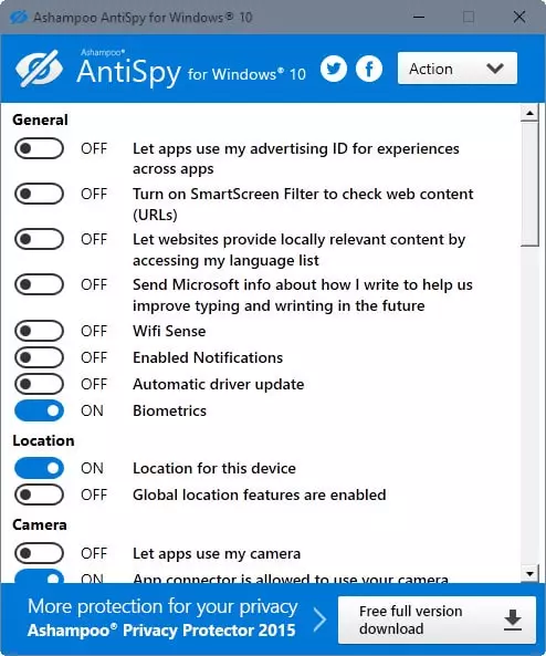 ashampoo antispy لنظام التشغيل Windows 10