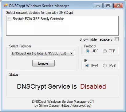 dnscrypt gestore dei servizi di Windows
