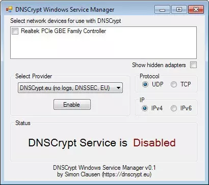 Менеджэр службаў dnscrypt windows