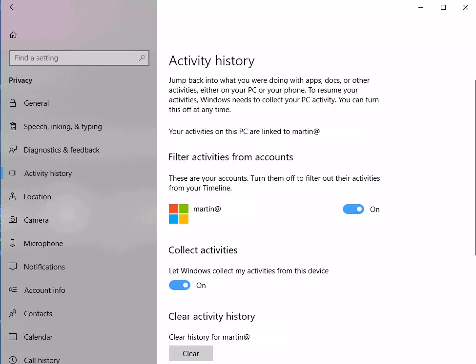 Windows 10 aktivite timeline