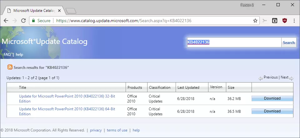 actualitzacions de l'oficina de juliol de 2018 KB4022136