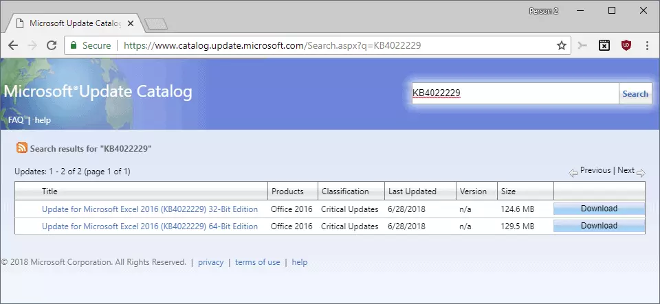 KB4022229 microsoft office 2018 korrik