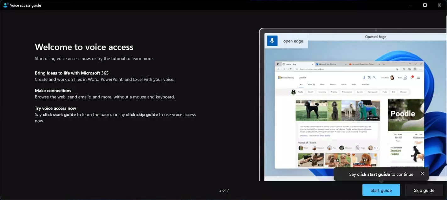 Windows 11 Insider Preview Build 22518 Voice Access comenzi