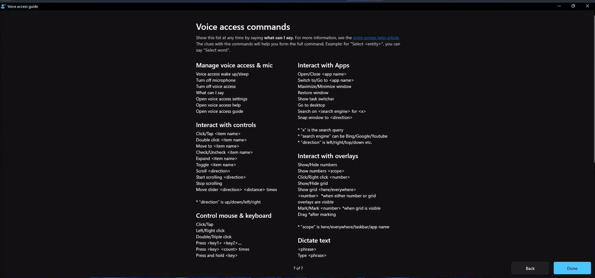 Daftar perintah Akses Suara Windows 11