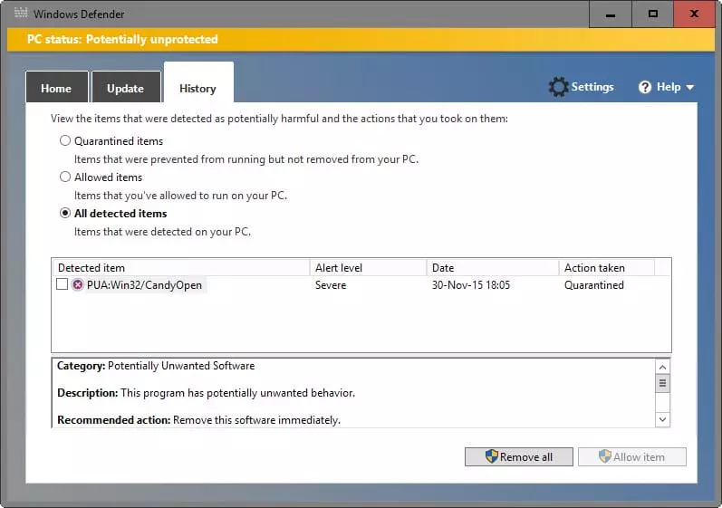 Windows Defender adware