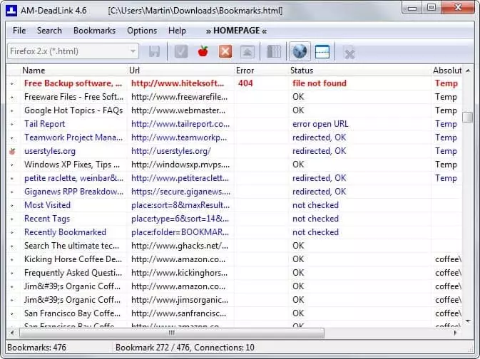 am-Deadlinks Bookmark Checker
