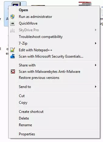 windows explorer context menu