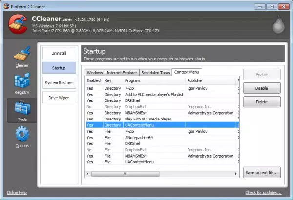 ffenestri archwiliwr ccleaner