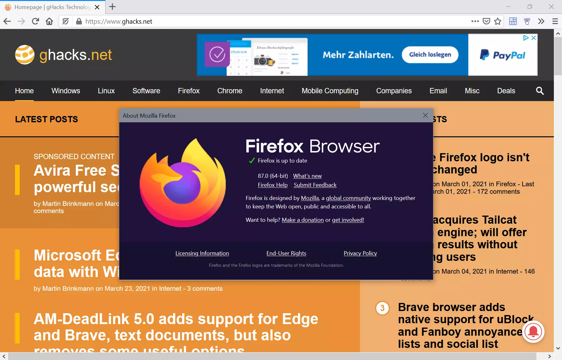 ملاحظات إصدار Firefox 87