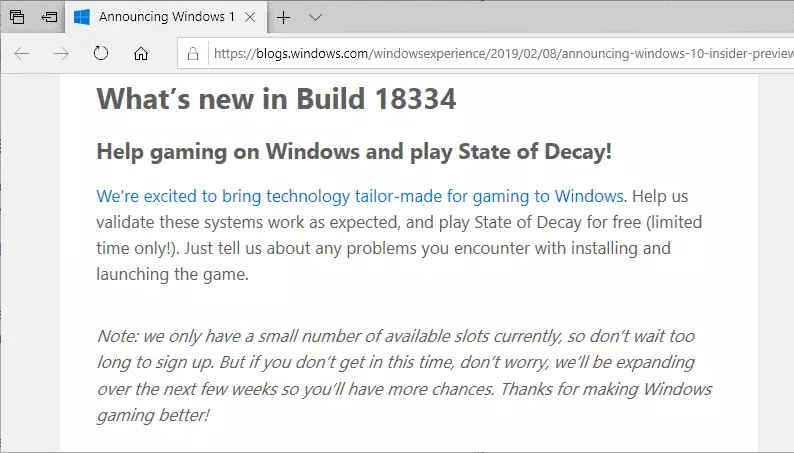 Microsoft: Windows 10 1903'te yeni oyun teknolojisini test etmemize yardımcı olun, ancak size bu konuda hiçbir şey söylemiyoruz