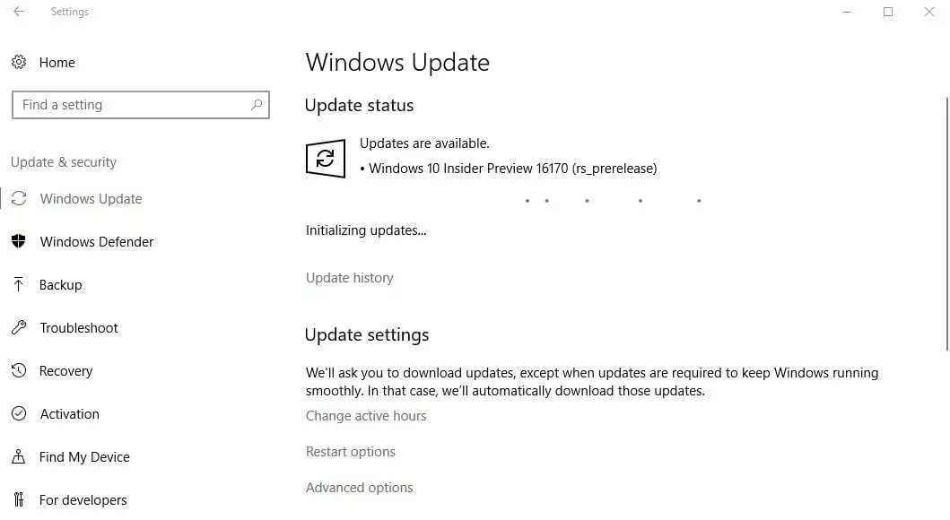Windows 10 инсайдер алдан карау 16170