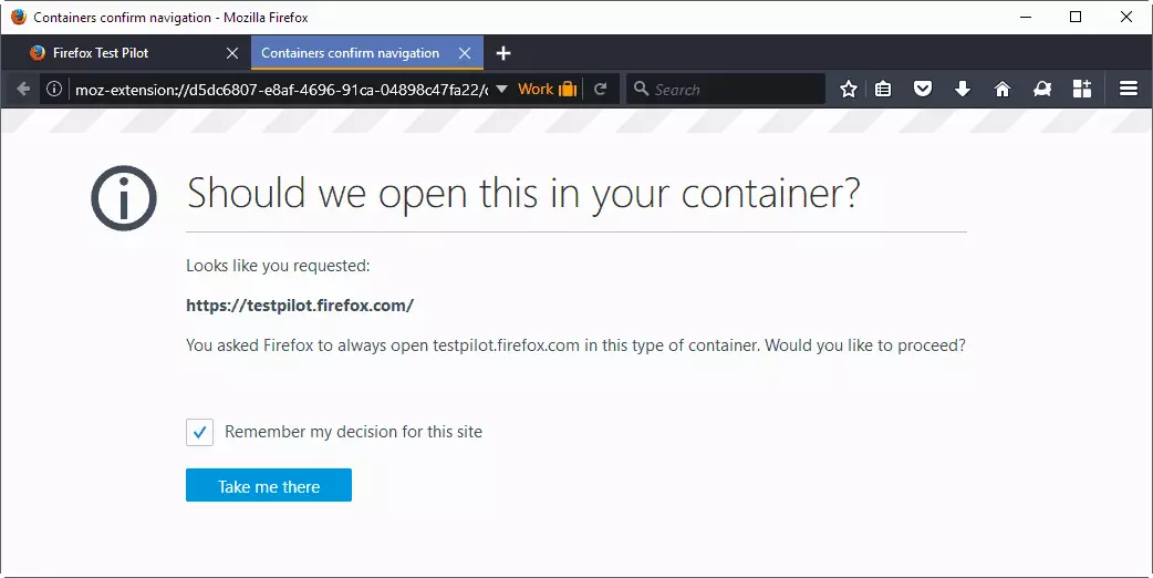 container xác nhận điều hướng firefox