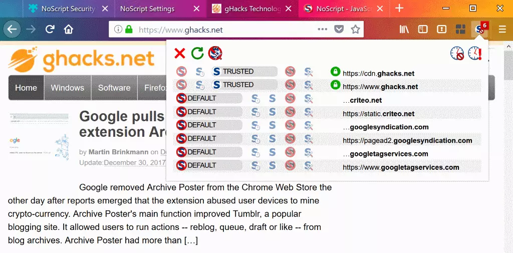 การปรับปรุงส่วนต่อประสาน noscript webextension