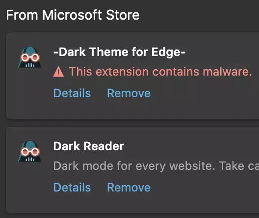 O le microsoft store-extension o loʻo i ai malware