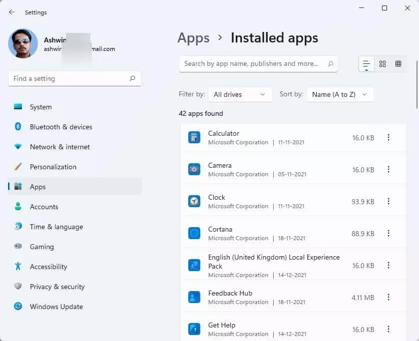 App installate su Windows 11