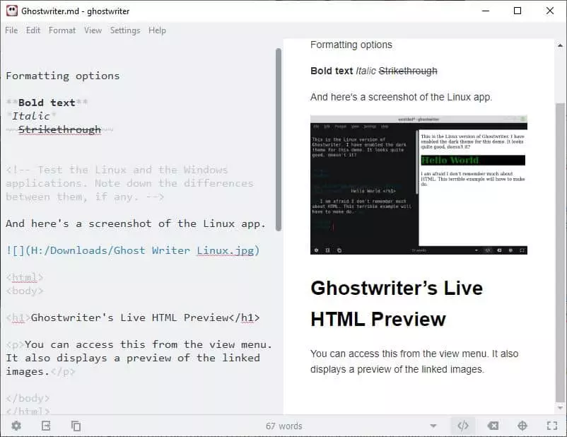 Ghostwriter mangrupikeun redaktur markdown open source kalayan antarmuka anu digosok