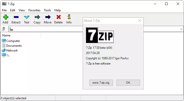 7-zip 17.0 ബീറ്റ