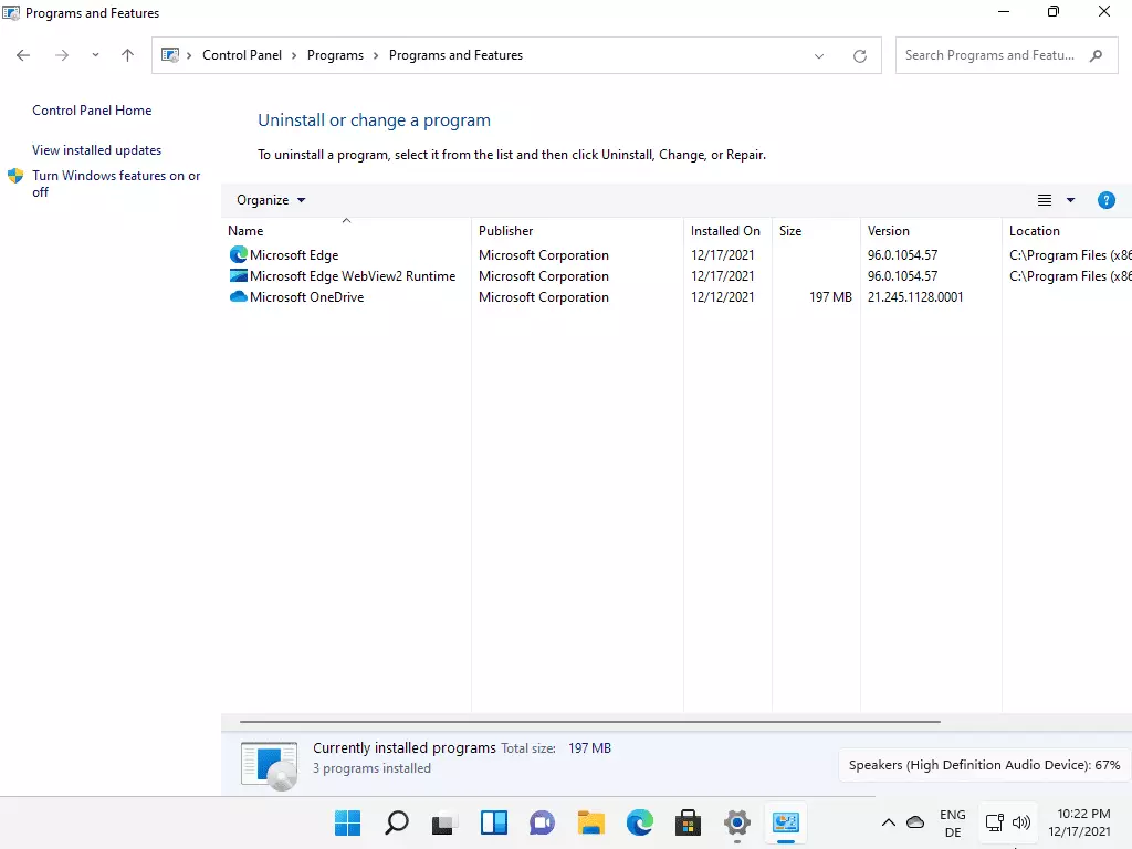 Windows 11-kontrolepaneel verwyder 'n program