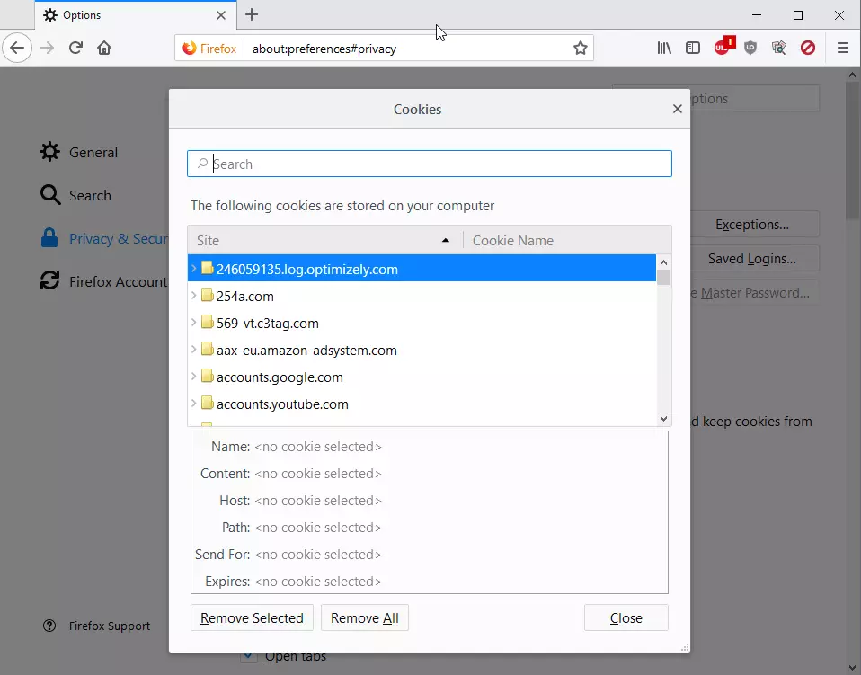 Mozilla tar bort individuell cookiehantering i Firefox 60 från inställningarna