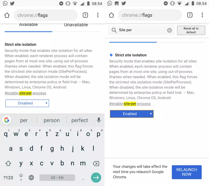 chrome isolamento do site android