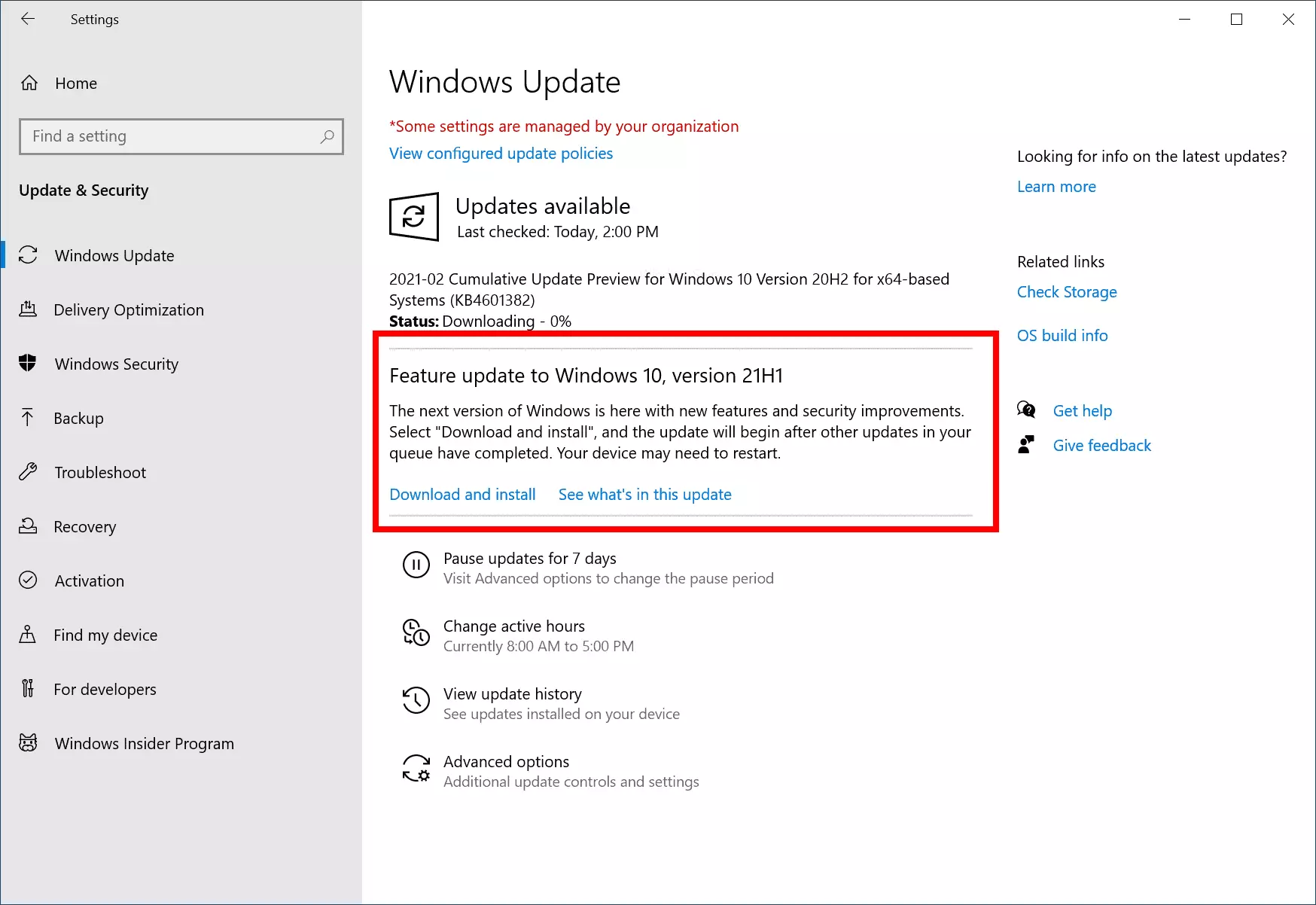 actualización de características de Windows 10 versión 21h1