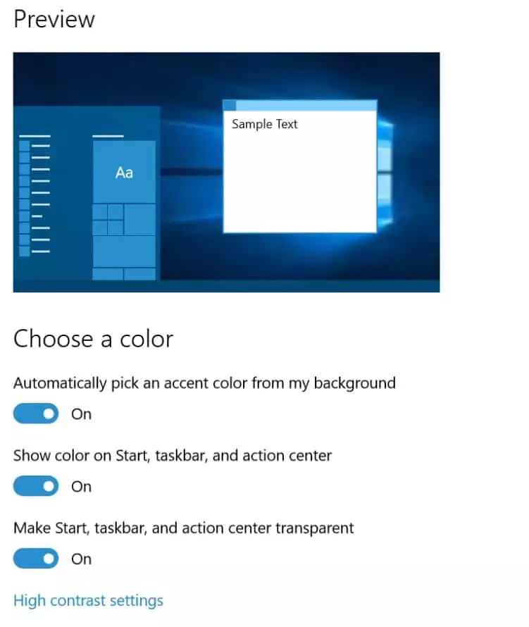 Windows 10 otsikon väri