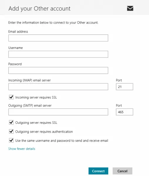 afegir un compte de correu electrònic de l'aplicació de correu de Windows 8
