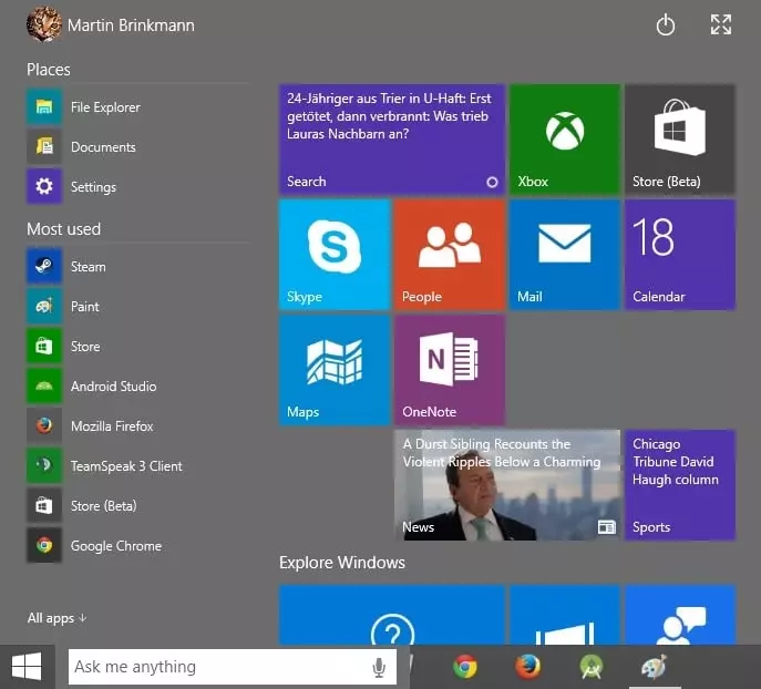 Windows 10 töölaua kiirklahvide loend