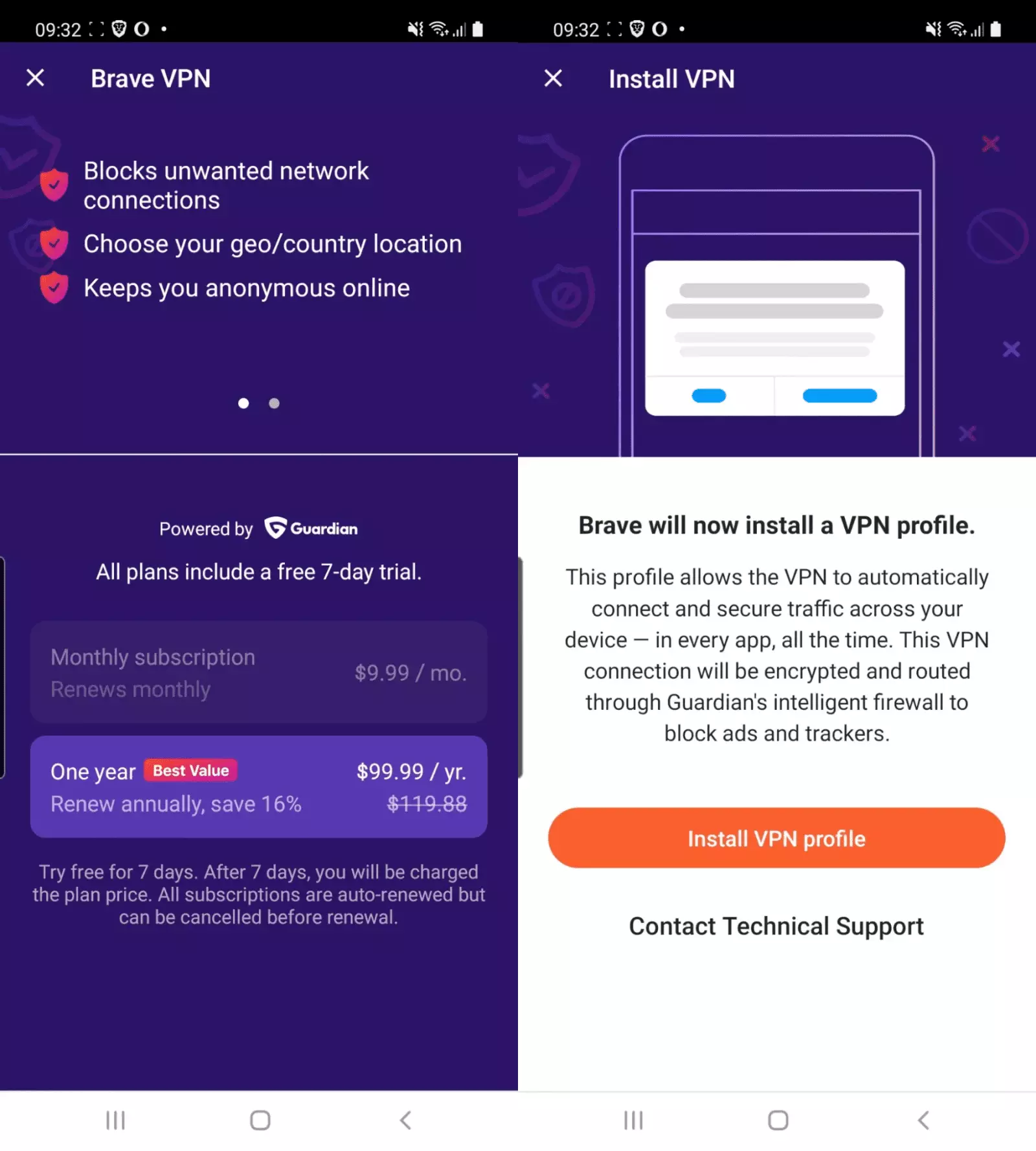Brave arbeitet mit Guardian zusammen, um ein kostenpflichtiges VPN und eine Firewall in seinen Browser zu bringen