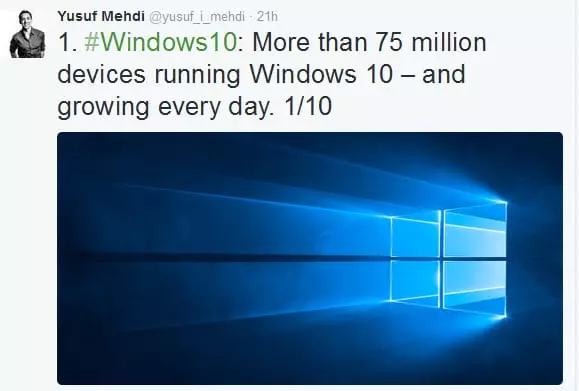 Windows 10 75 milhões de dispositivos