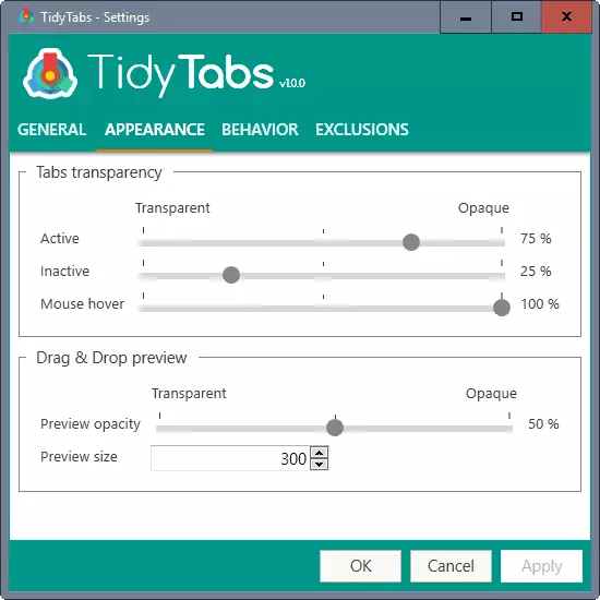 tidytabs සැකසුම්