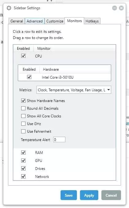 Fikirana Sidebar Diagnostics