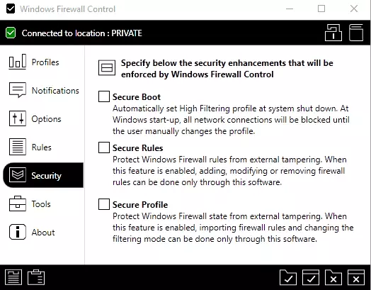 Профіль бяспечных правілаў кіравання брандмаўэрам Windows