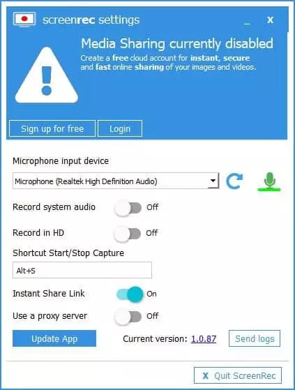 Screenrec parametrləri