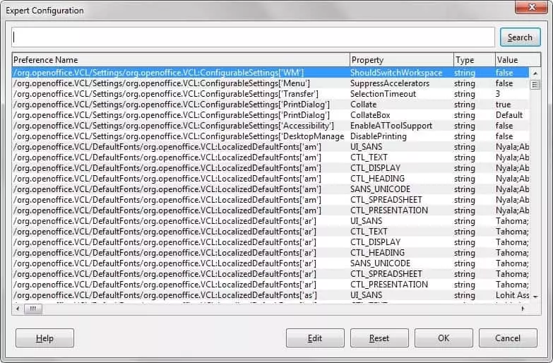 libreoffice ತಜ್ಞ ಸಂರಚನೆ