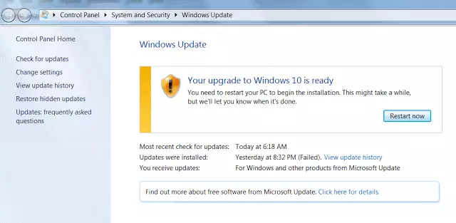Windows 10으로의 업그레이드가 준비되었습니다