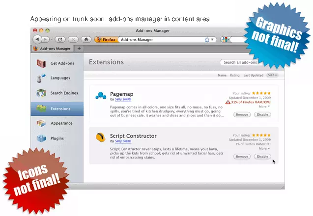 फायरफक्स एड-अन प्रबन्धक पुन: डिजाइन