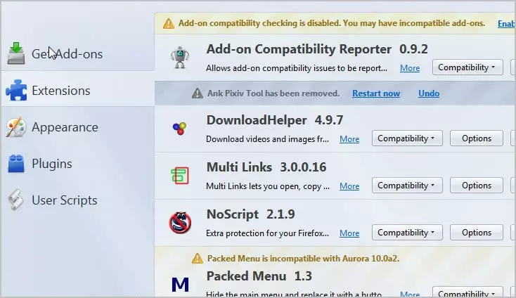 Firefox addon manager